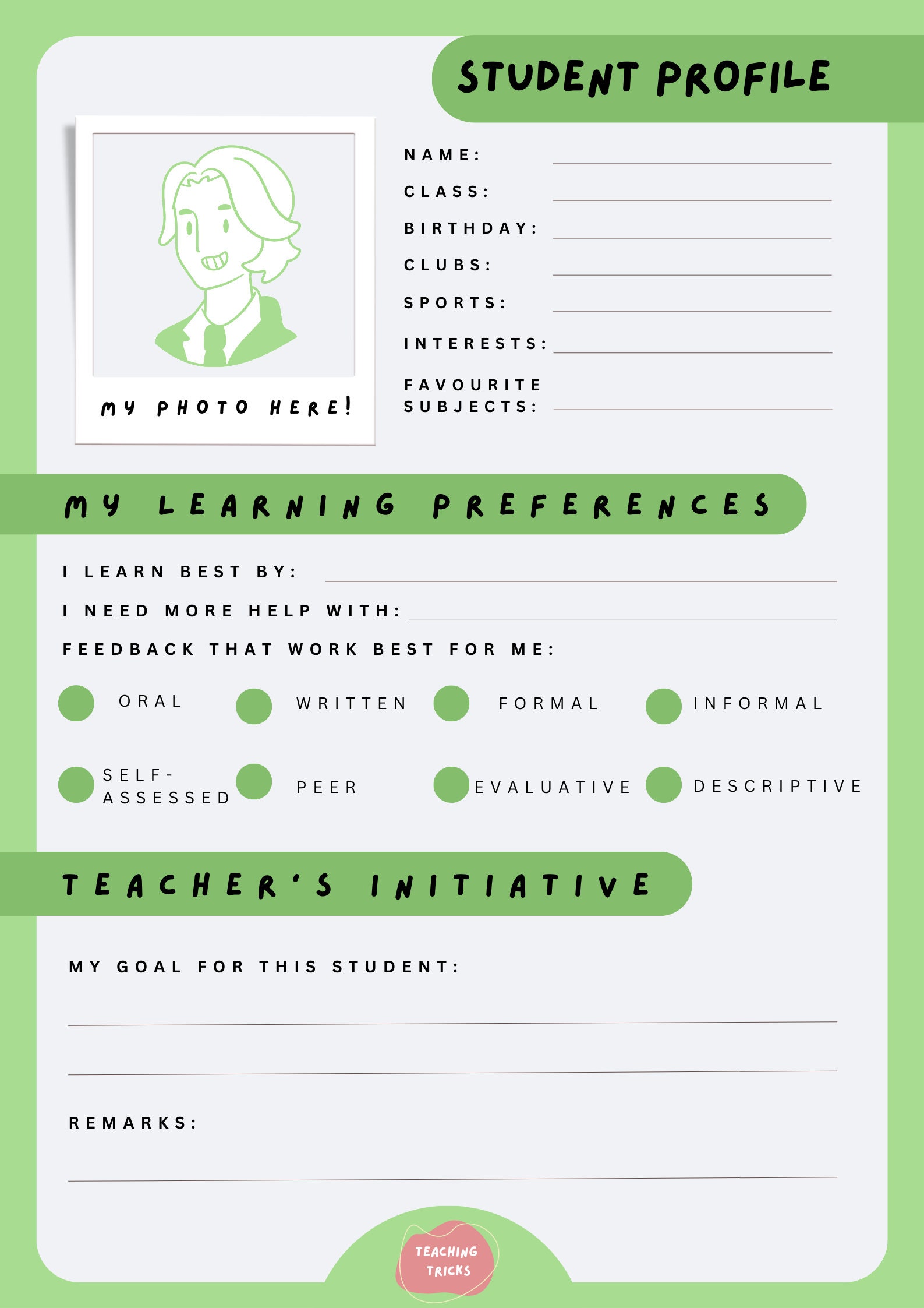 Student Profile for Teachers - Etsy