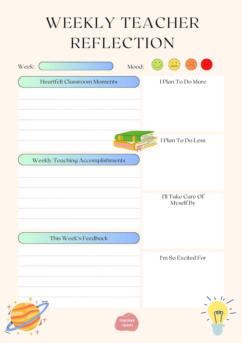 Weekly Self-reflection for Teachers - Etsy