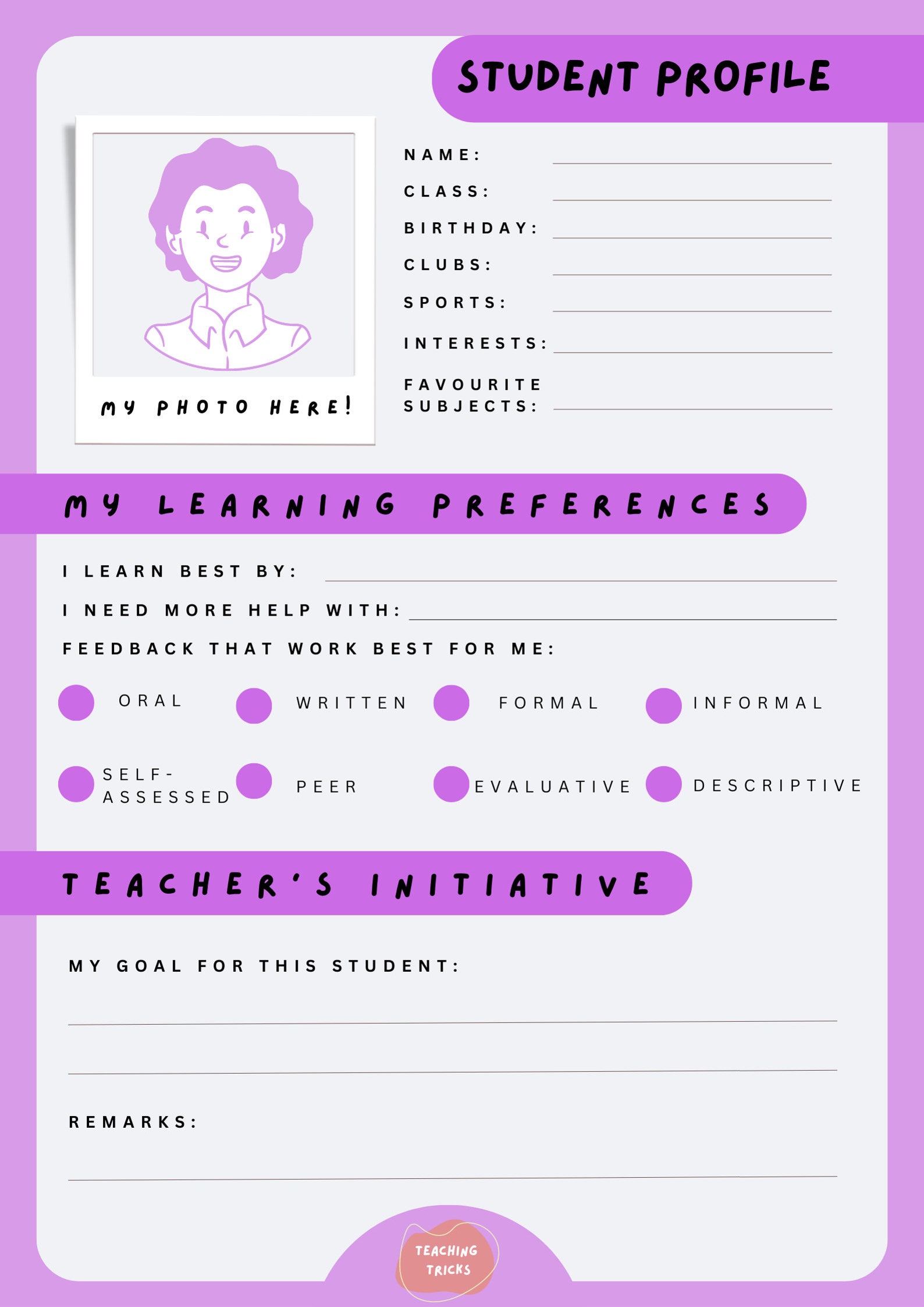Student Profile for Teachers - Etsy