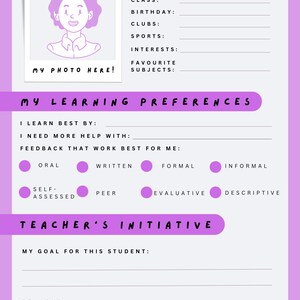 Student Profile for Teachers - Etsy