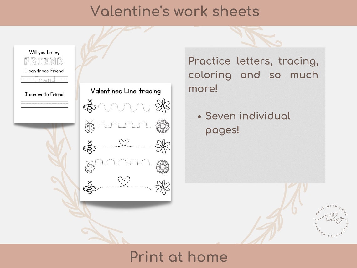 Valentine's Day Tracing Coloring Connecting Worksheet Preschool, Prek ...