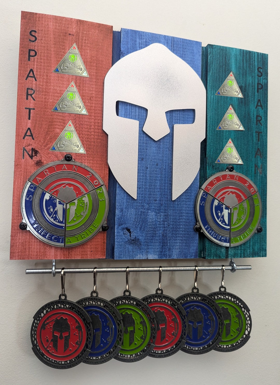 Spartan X2 Two Trifecta Medal Rack / Display (white Delta Series- RBG_S ...