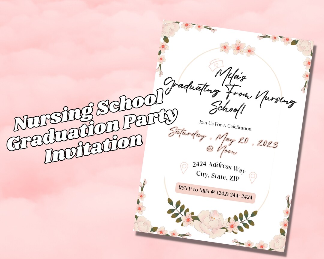 Floral Nursing Graduation Invitation, Nursing School Grad Party Invite ...