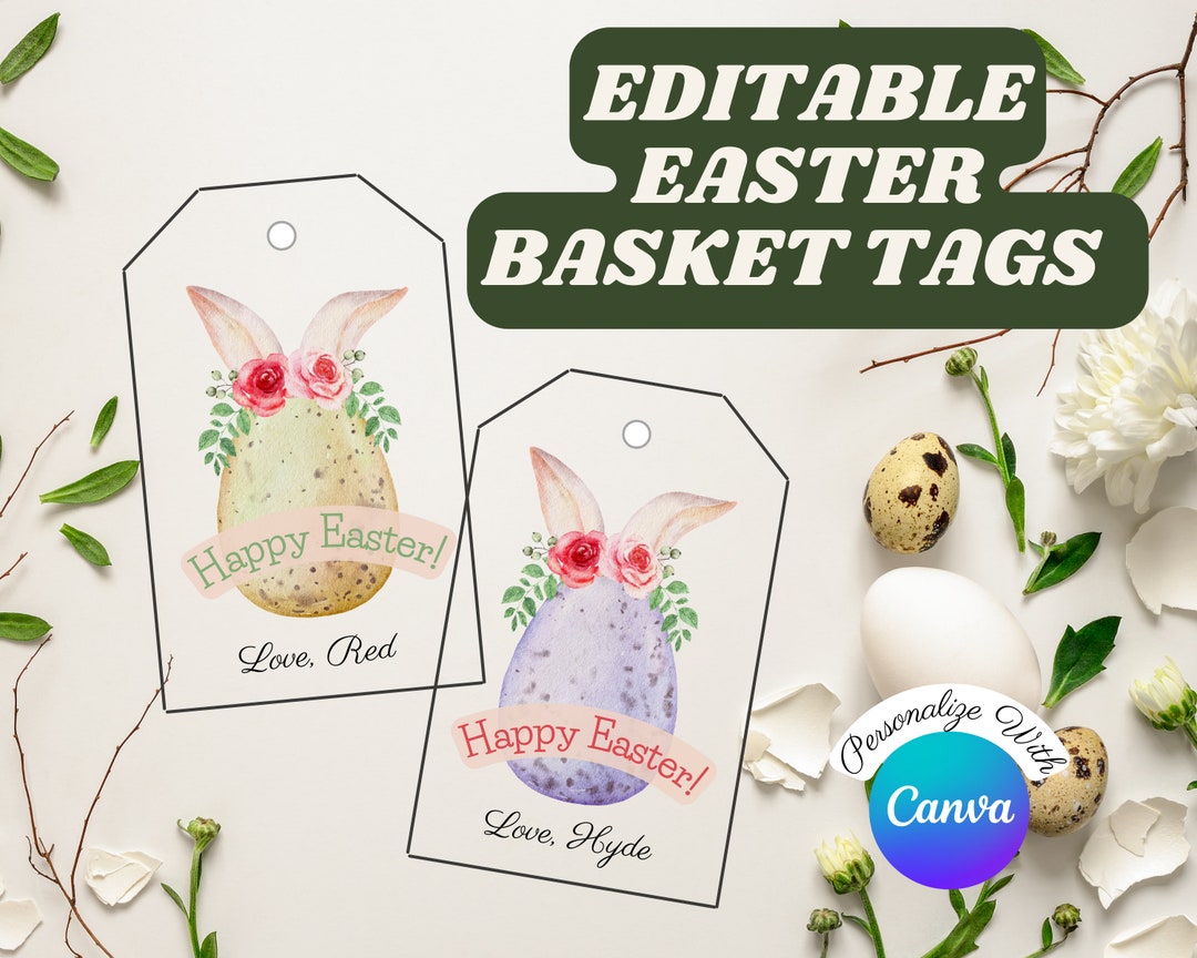 Easter Basket Tags, Printable Easter Tags, DIY Easter Basket Name Tag ...