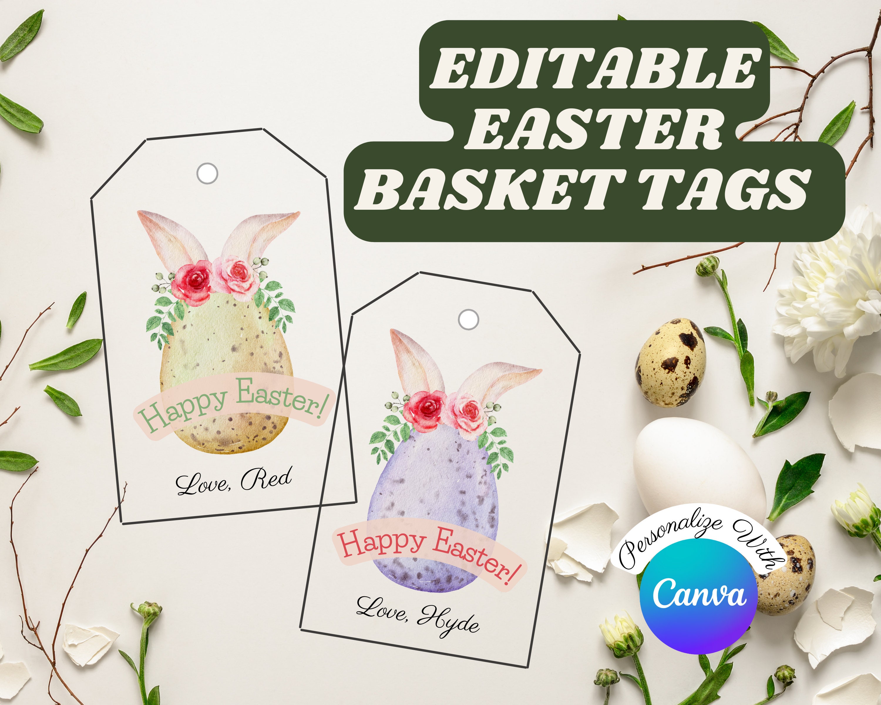 Easter Basket Tags, Printable Easter Tags, DIY Easter Basket Name Tag ...