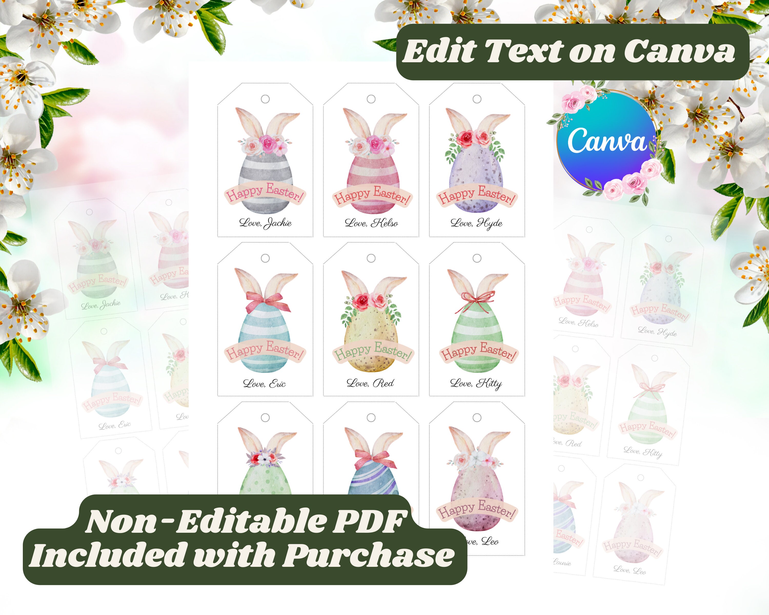 Easter Basket Tags, Printable Easter Tags, DIY Easter Basket Name Tag ...