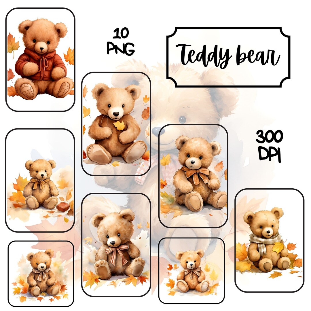 Autumn Baby Bear Clipart Bundle, Bear Decoration, Cozy Fall Clipart ...