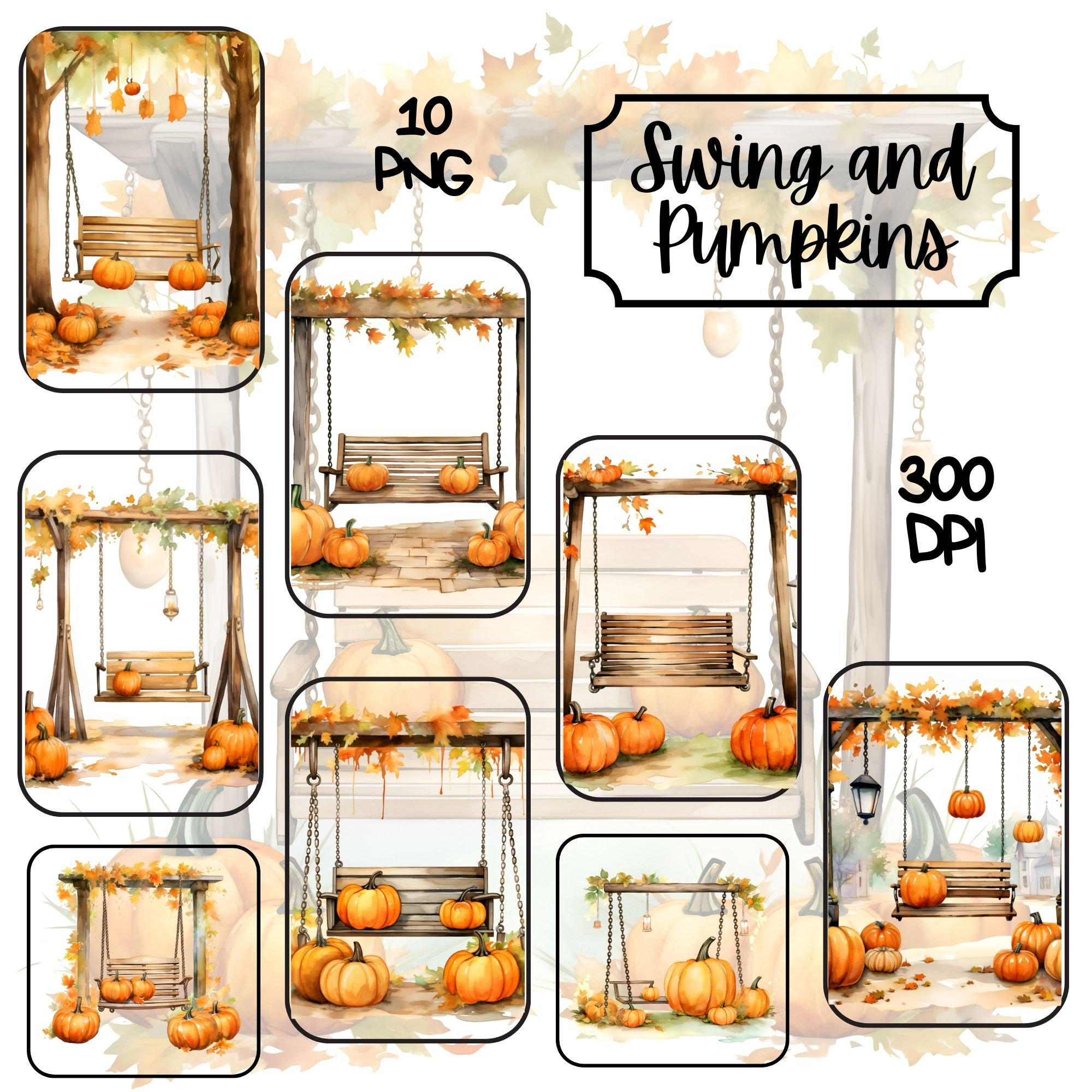Colorful Fall Swing Clipart, Swing in Tree Clipart Set 10, High Quality ...