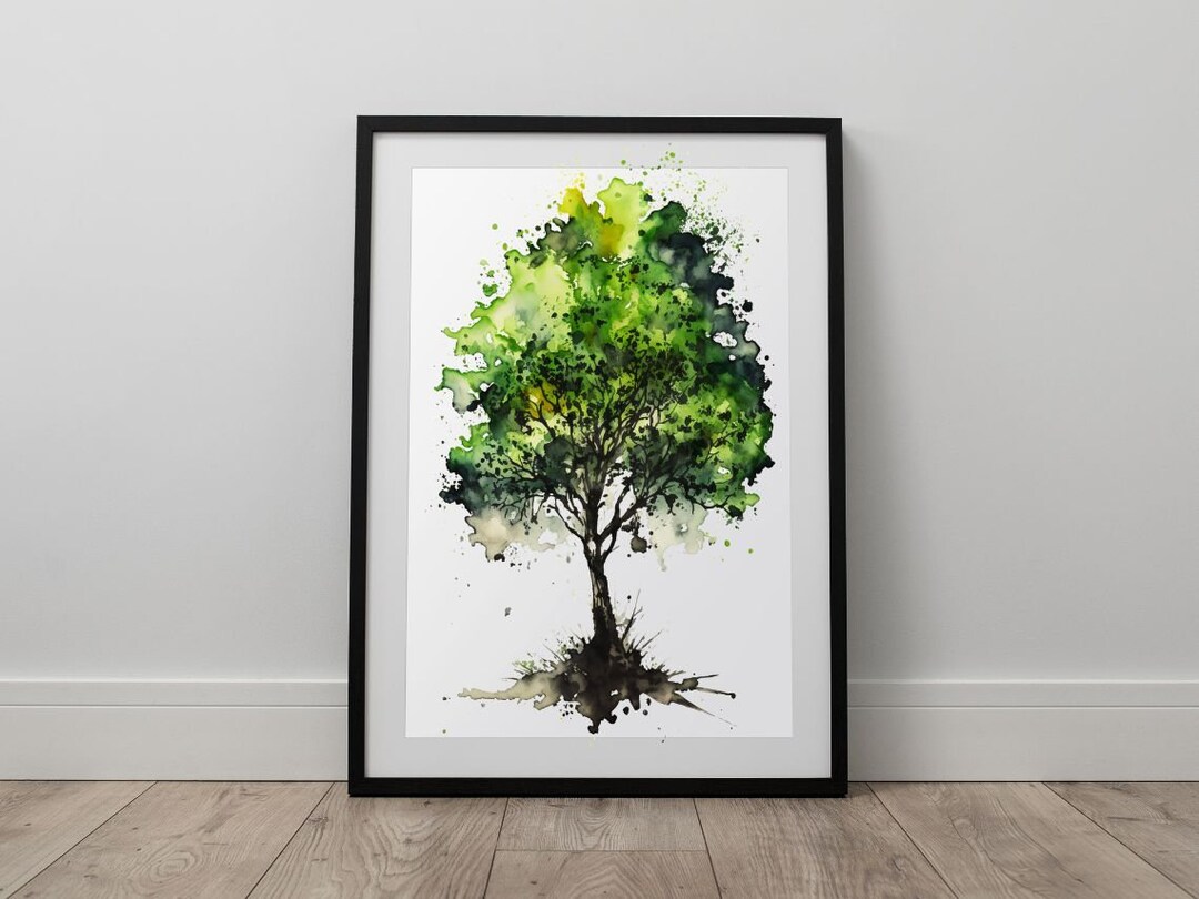 Watercolor Tree Print | Tree Wall Art | Green Tree Bathroom Art ...
