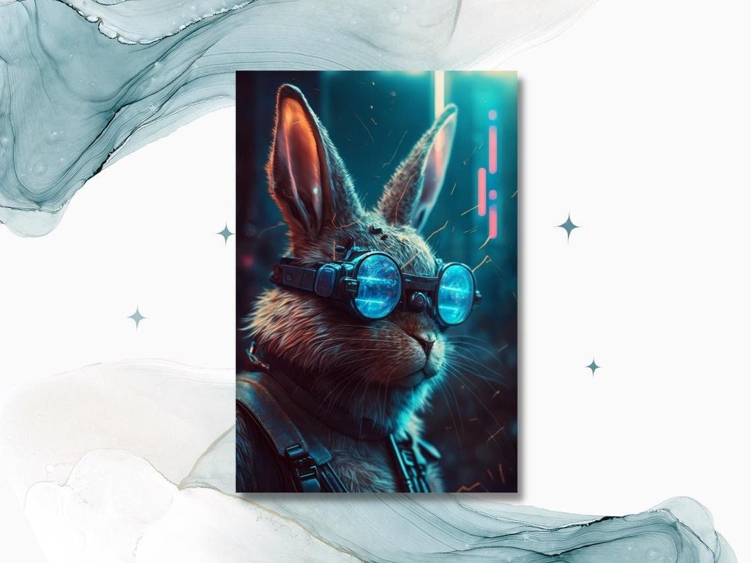 Cyberpunk Rabbit Print | Rabbit Illustration | Cyberpunk Animal ...