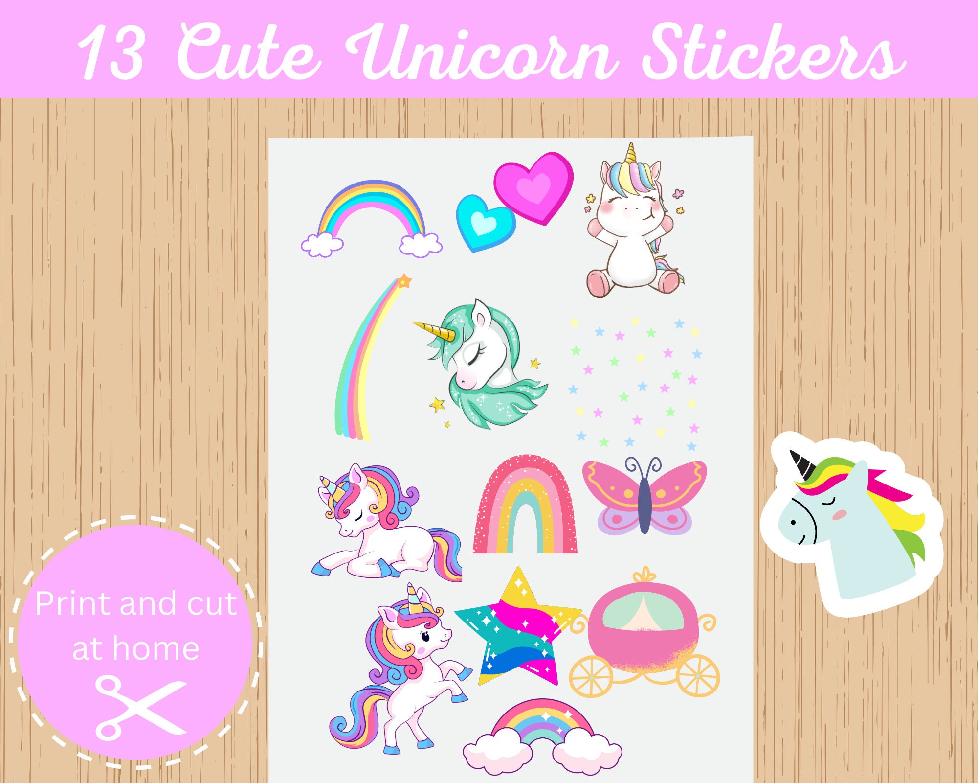 Cute Unicorn Digital Sticker Bundle Png, Pdf and Svg Unicorn Printable ...
