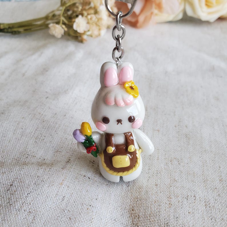 Bonnie the Botanist | Bunny Keychain | Handmade Polymer Clay Keychain ...