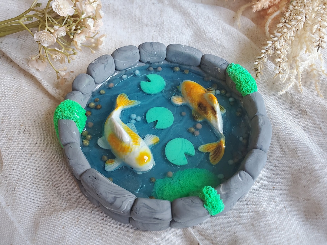 Polymer Clay Koi Fish Pond Trinket Tray | Handmade Trinket Dish | Home ...