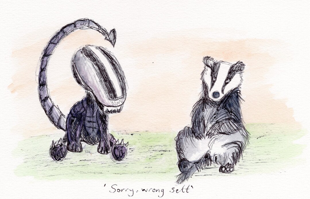 A6 Watercolour Greetings Cards- Godzilla, Poppy, Alien and Badger - Etsy