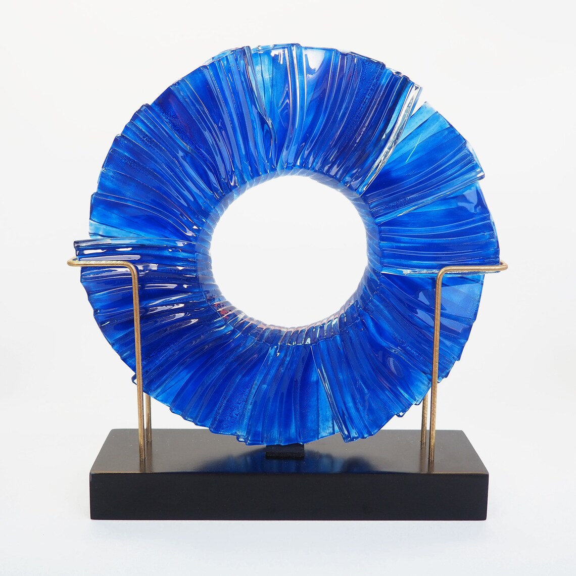 Esra Balcı Glassic Series Blue & Clear Decorative Glass Disc With Brass ...
