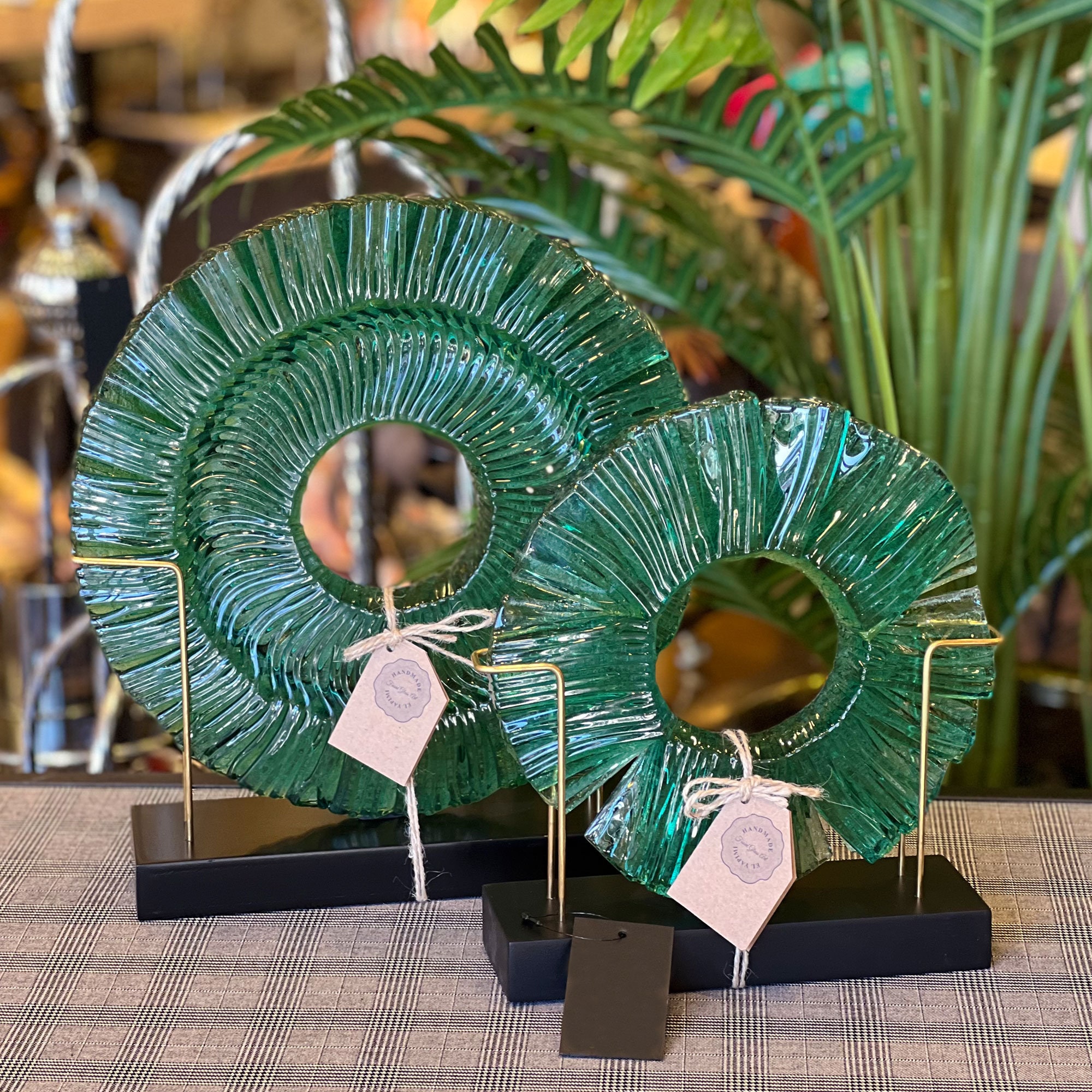 Nile Green Fused Glass Art Suncatcher Set of 2 Decorative Glass Discs ...