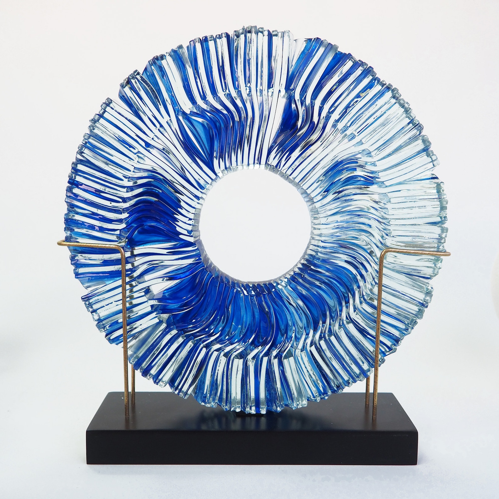 Esra Balcı Glassic Series Blue & Clear Decorative Glass Disc With Brass ...
