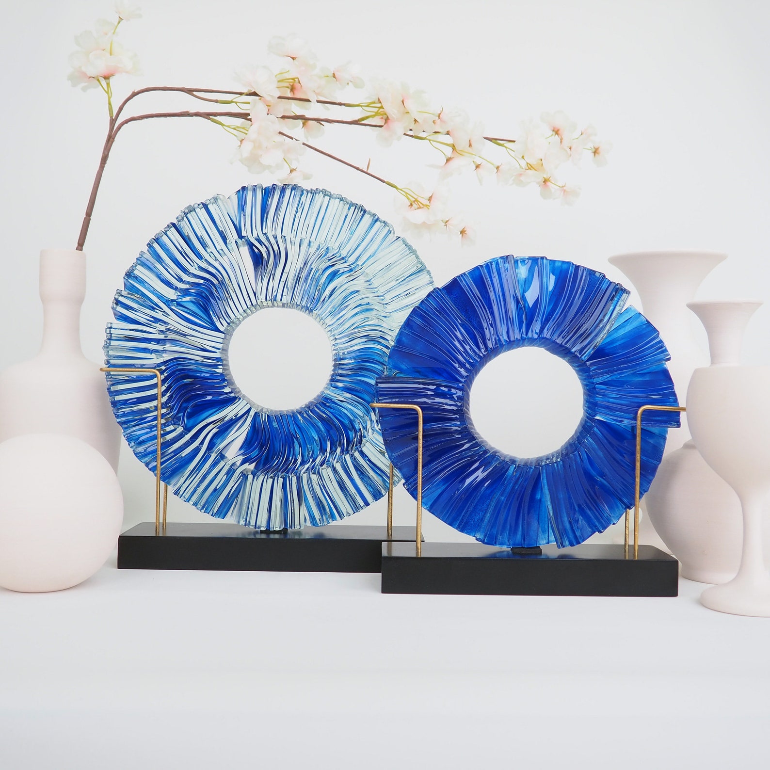 Esra Balcı Glassic Series Blue & Clear Decorative Glass Disc With Brass ...