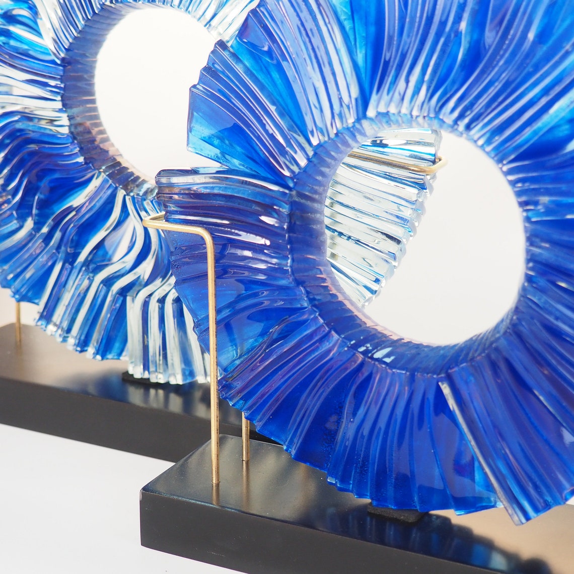 Esra Balcı Glassic Series Blue & Clear Decorative Glass Disc With Brass ...