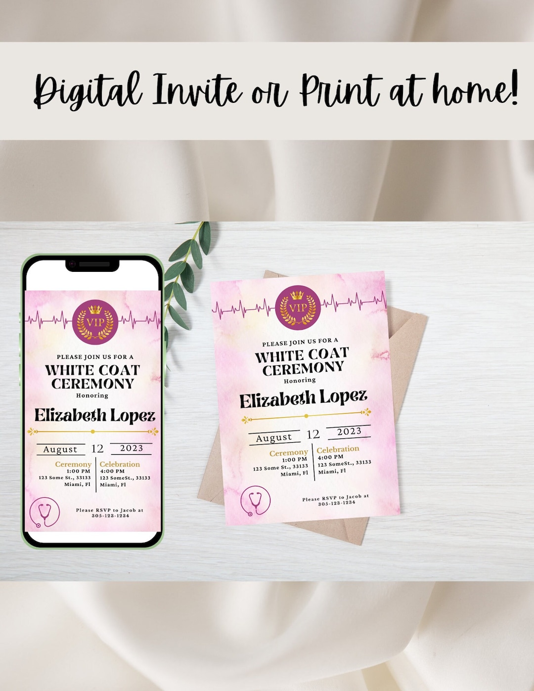 White Coat Ceremony Invitation Digital Invitation MD White Coat PA ...