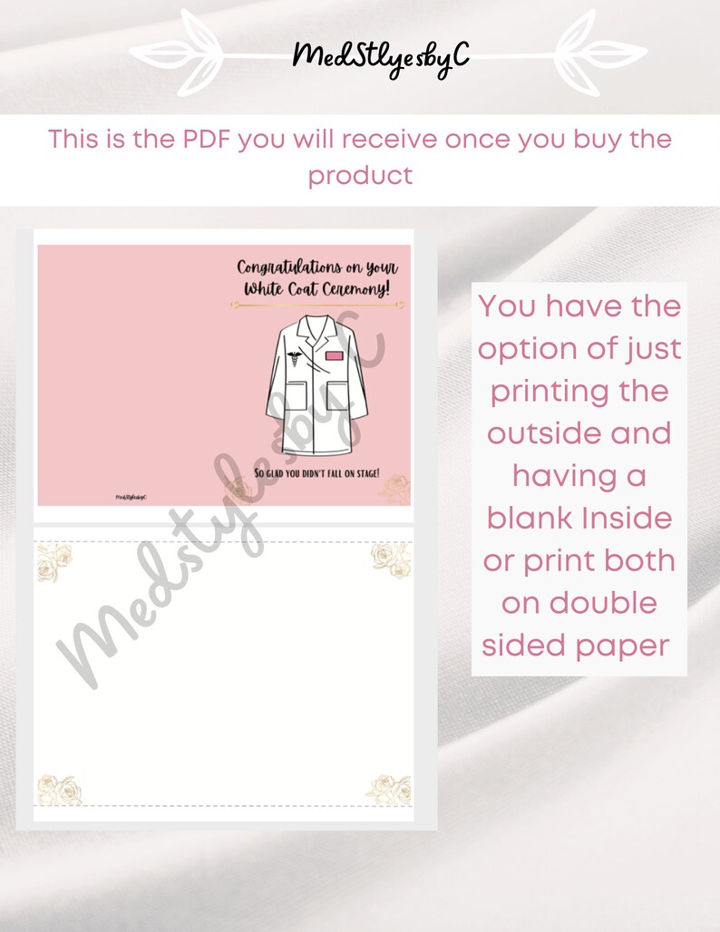 White Coat Ceremony Card DIY Card Print at Home Card MD White Coat ...