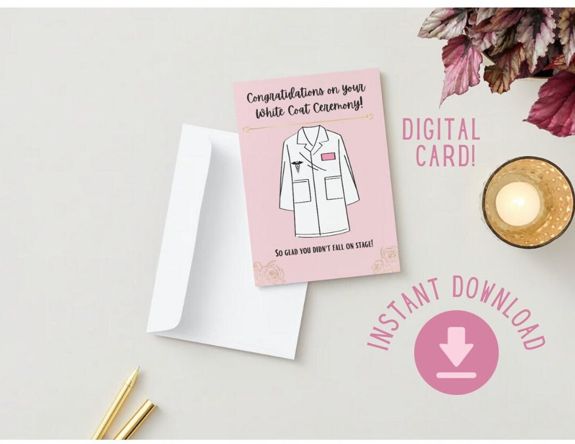 White Coat Ceremony Card DIY Card Print at Home Card MD White Coat ...