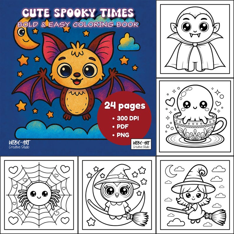 Cute Spooky Coloring Pages Printable – Easy Bold Critters Instant ...
