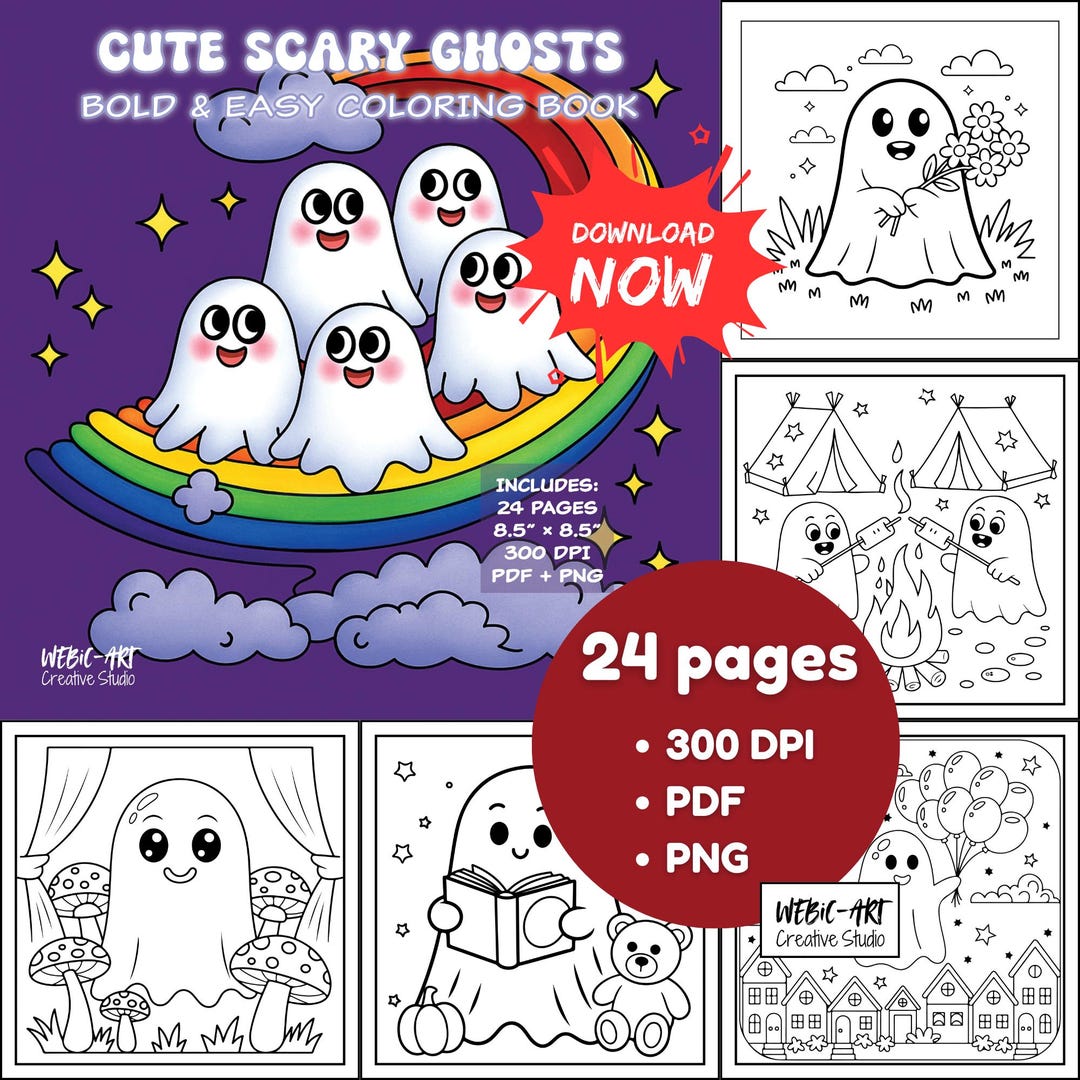 Cute Scary Ghost Coloring Pages Printable – Spooky Instant Download ...
