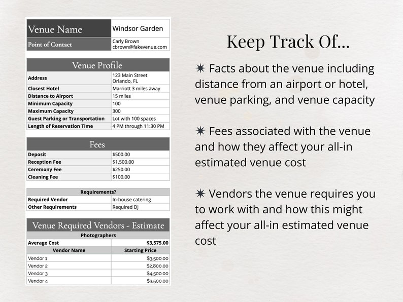 Wedding Venue Decision Guide | Google Sheets Template | Instant Digital ...