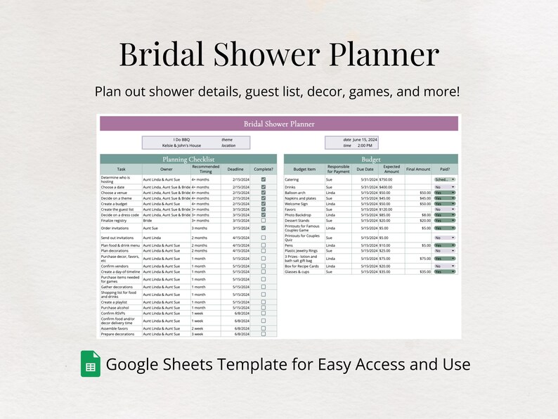 Bridal Shower Planner Editable Template | Instant Download Google ...