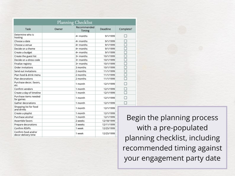 Engagement Party Planning Template | Google Sheets Digital Download - Etsy