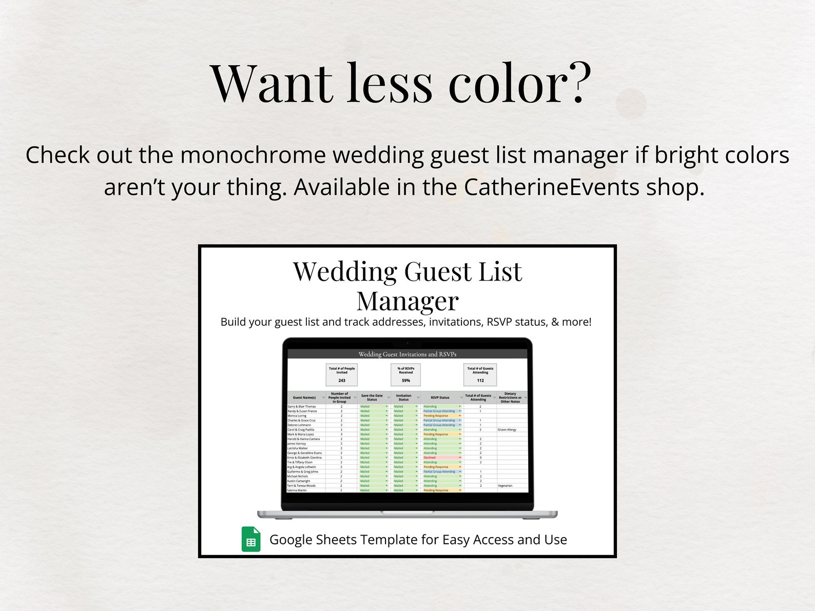 Wedding Planning Guest List Google Sheets Template | Instant Digital ...