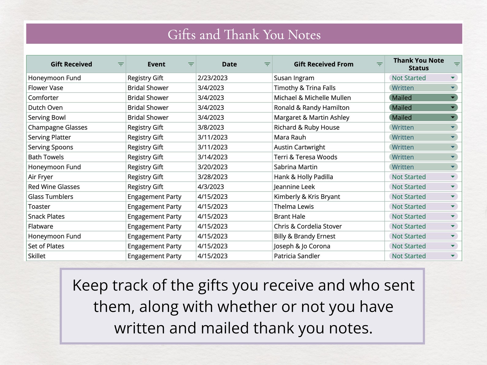 Wedding Planning Guest List Google Sheets Template | Instant Digital ...