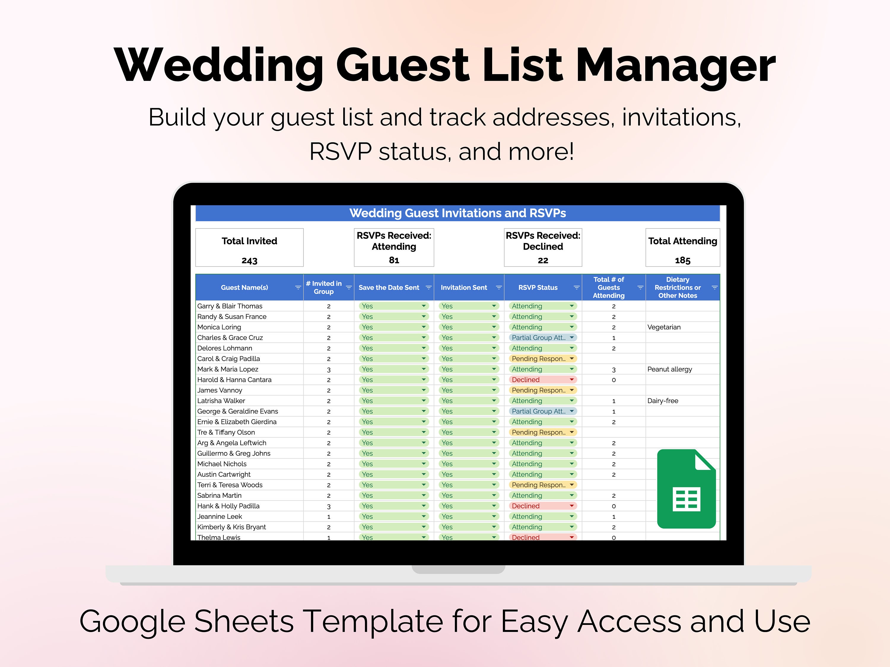 Wedding Address Template Excel