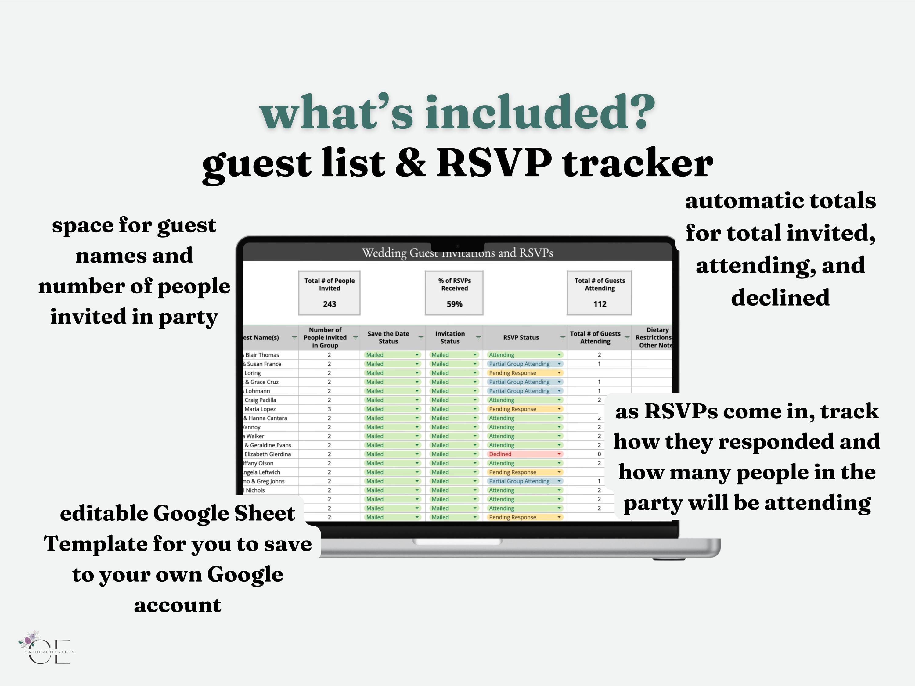 Wedding Planning Guest List Tracker | Google Sheets Template | Instant ...