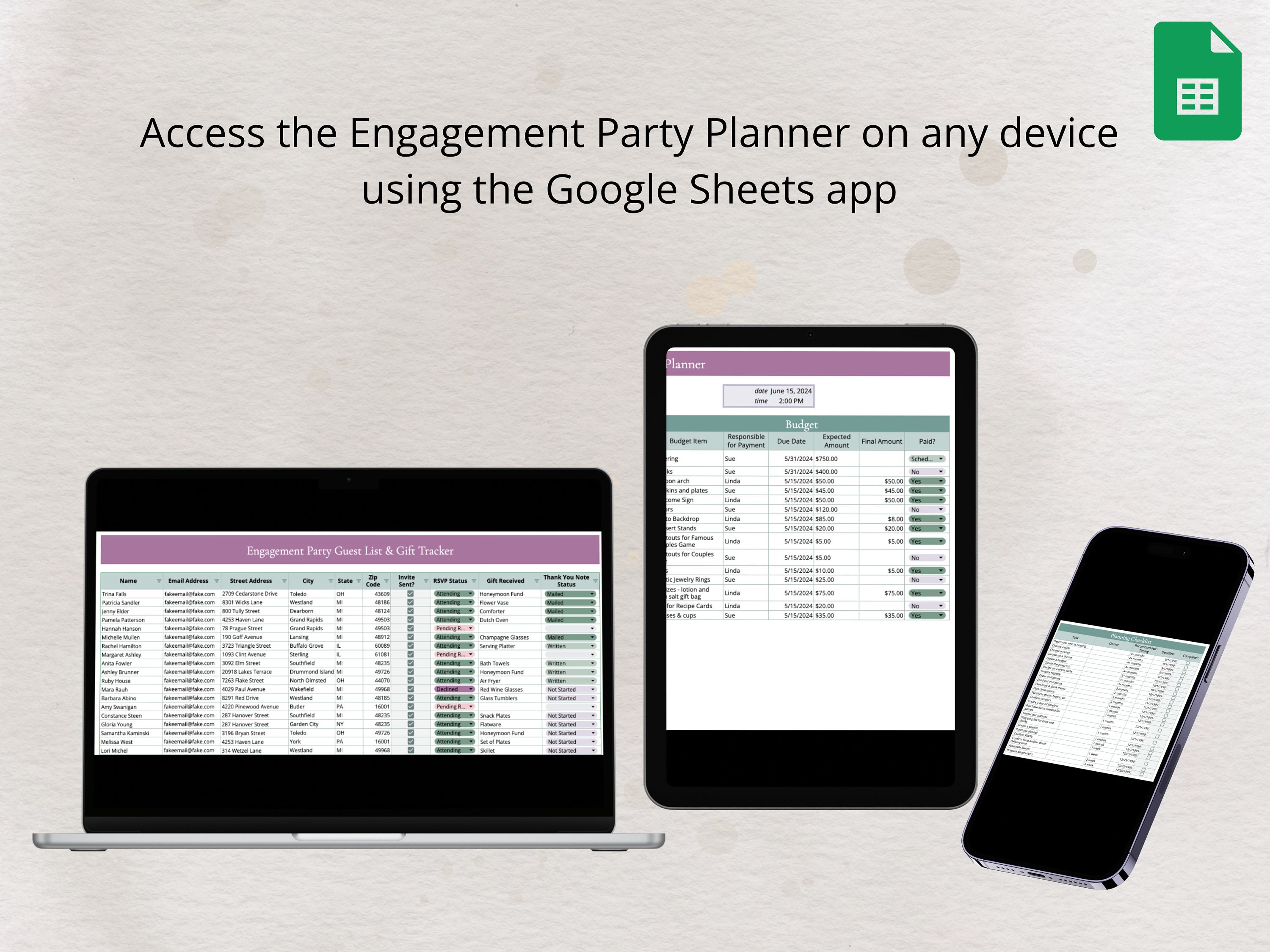 Engagement Party Planning Template | Google Sheets Digital Download - Etsy