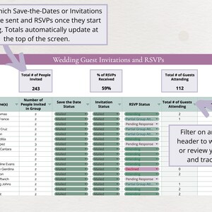 Wedding Planning Guest List Google Sheets Template | Instant Digital Download RSVP Invitation ...