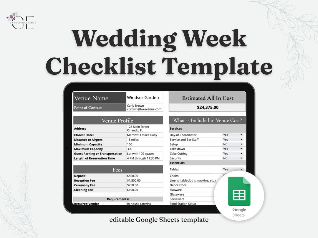 Wedding Week Planning Checklists | Editable Google Sheets Template ...