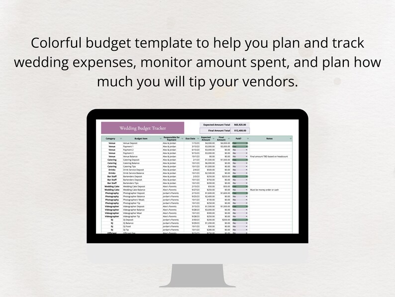 Wedding Budget Planner Google Sheets Template | Instant Digital ...