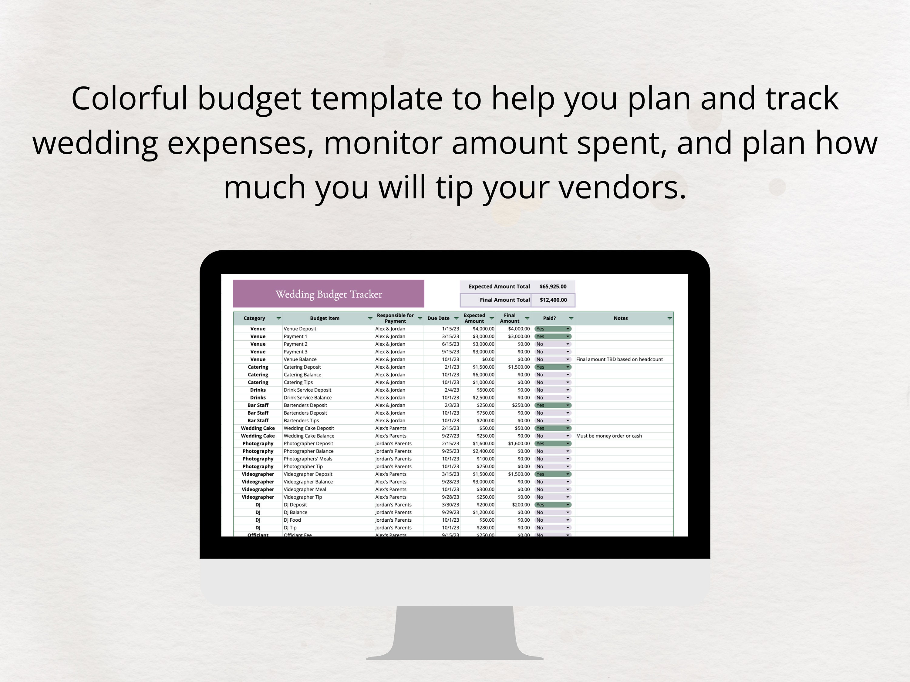 Wedding Budget Planner Google Sheets Template | Instant Digital ...