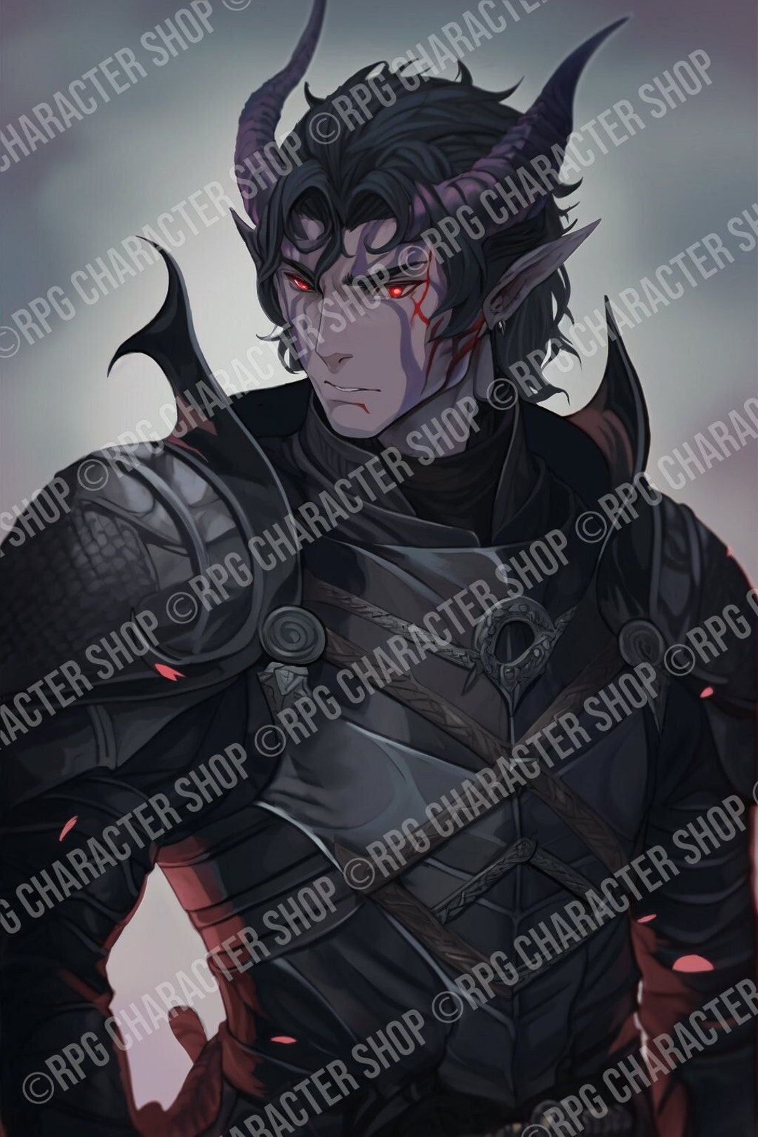Male Tiefling Knight | Character Portrait - Etsy
