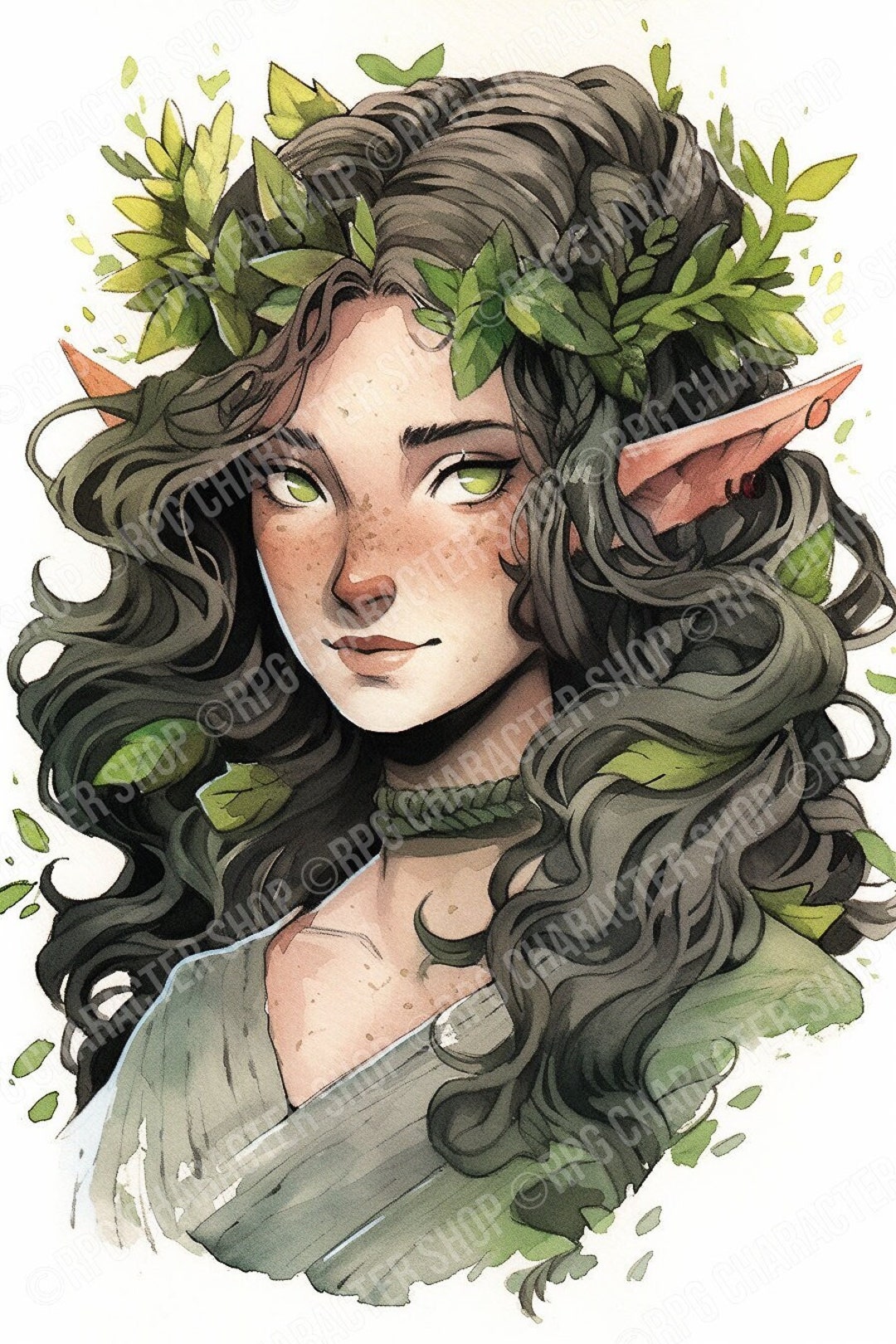Female Elf Druid | Watercolor Character Portrait - Etsy