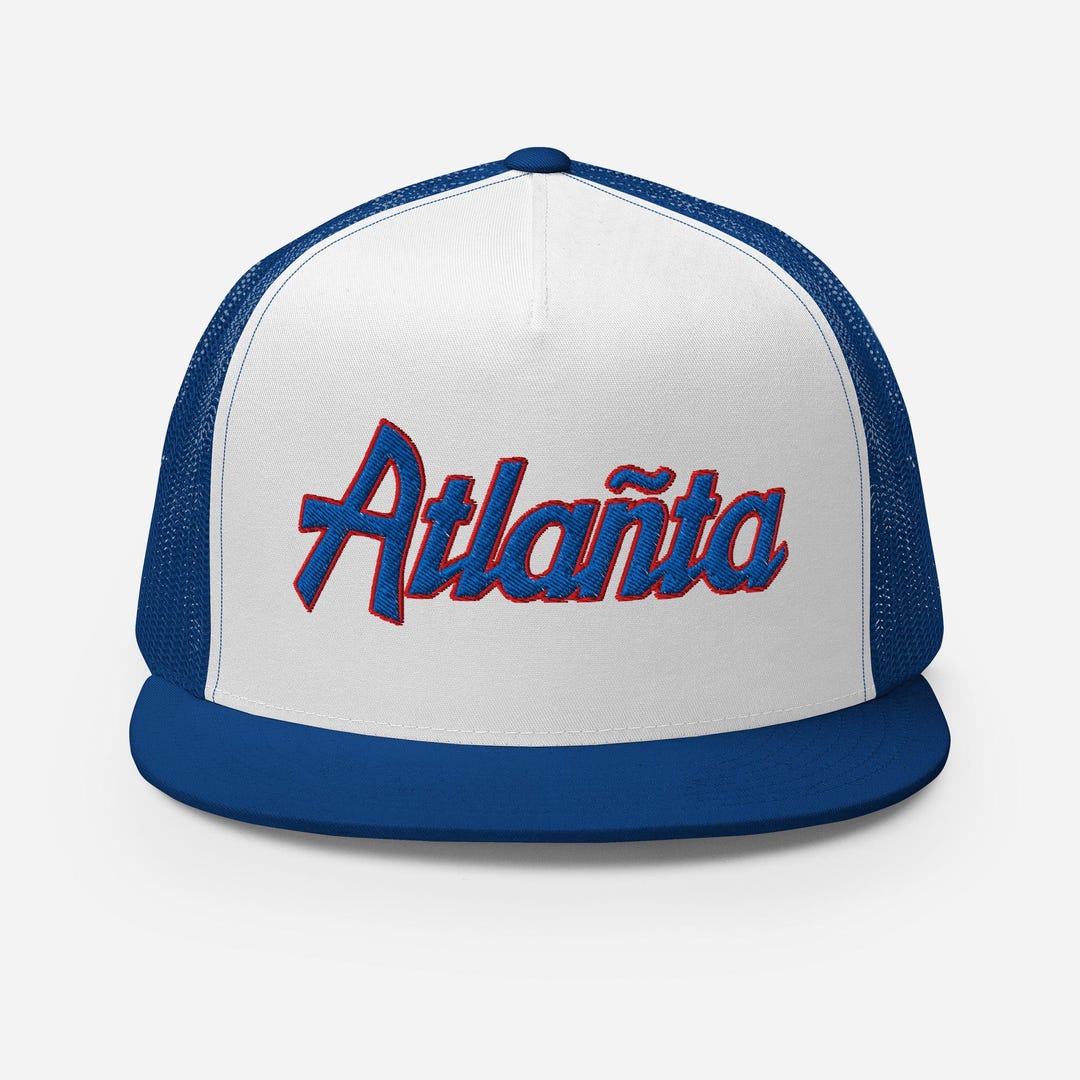 Atlanta Tilde Five-panel Trucker Hat | Royal Blue and Red Embroidery ...