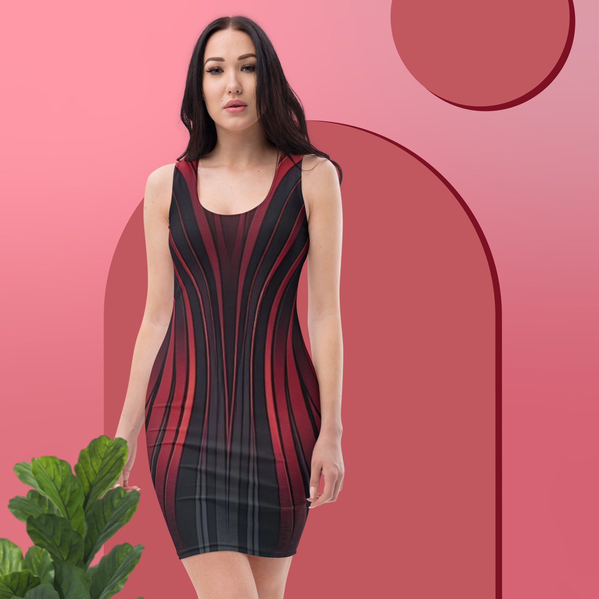 Red Black Abstract Bodycon Dress - Etsy