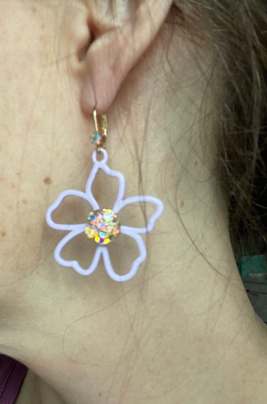 Betsey Johnson Lavender Petal Flower Earrings With Clear Crystal in the ...