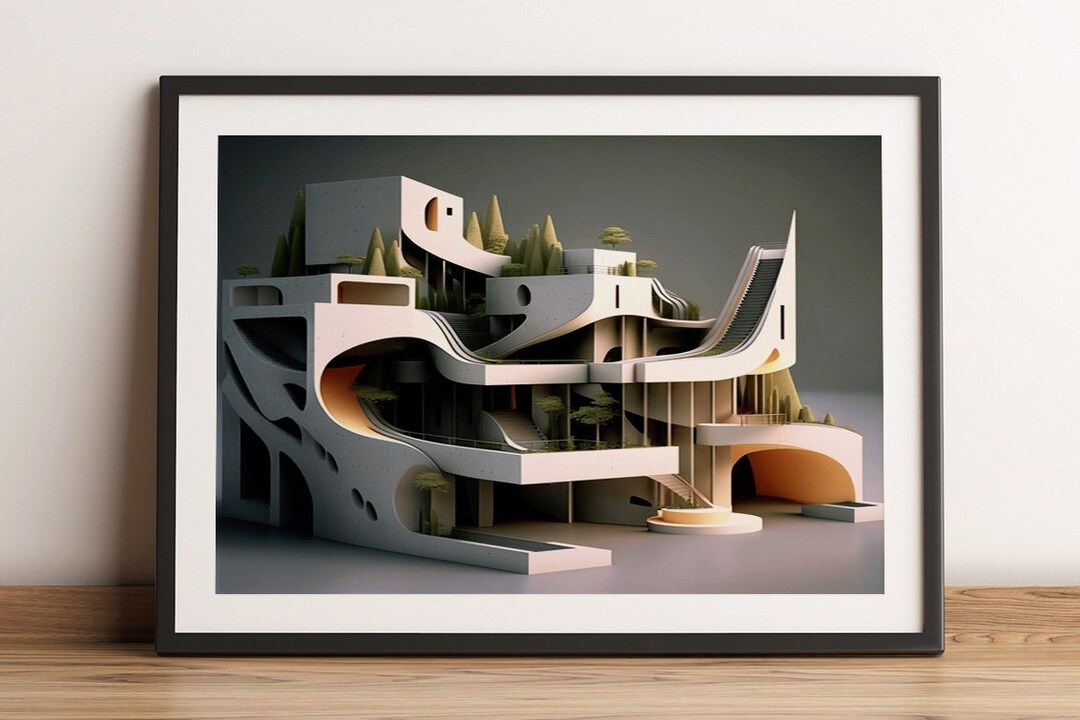 Modern Architecture Digital Art, Architectural Model, Printable Wall ...