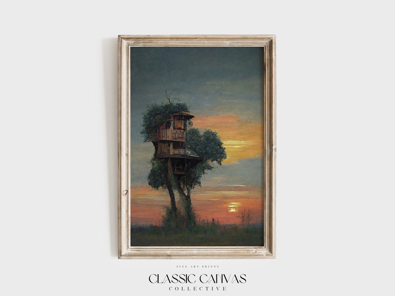 Printable Tree House Art Vintage Wall Art Oil Painting - Etsy