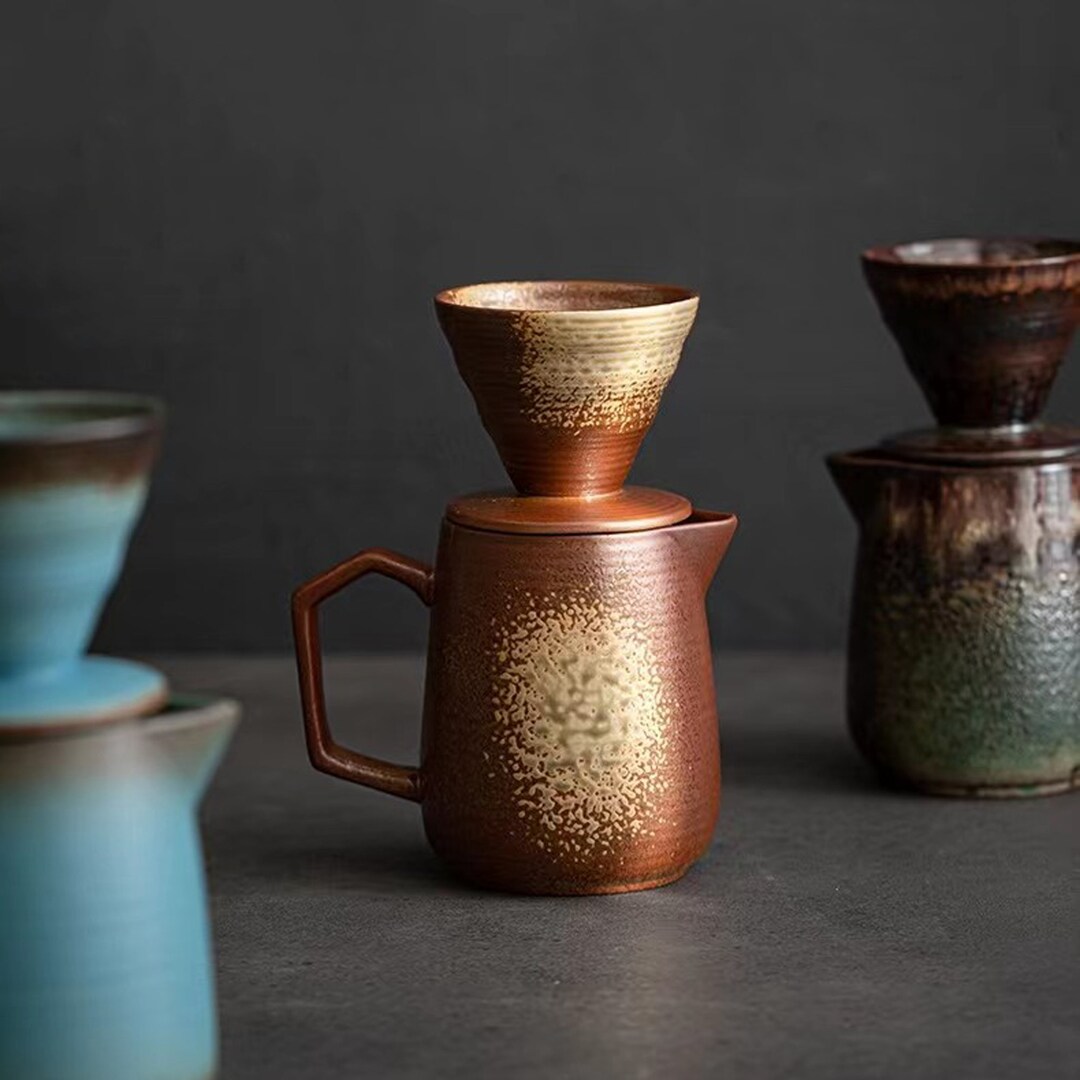Hand Made Retro Kiln Ceramic Coffee V60 Dripper & Carafe Set coffee ...