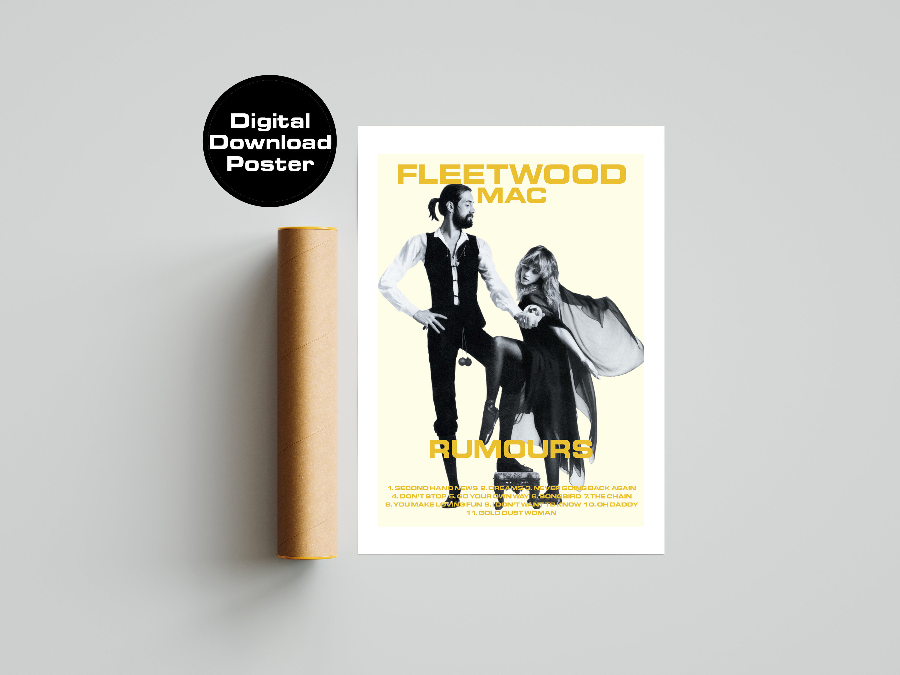 Fleetwood Mac 1977 Album Rumours, Digital Printable Poster
