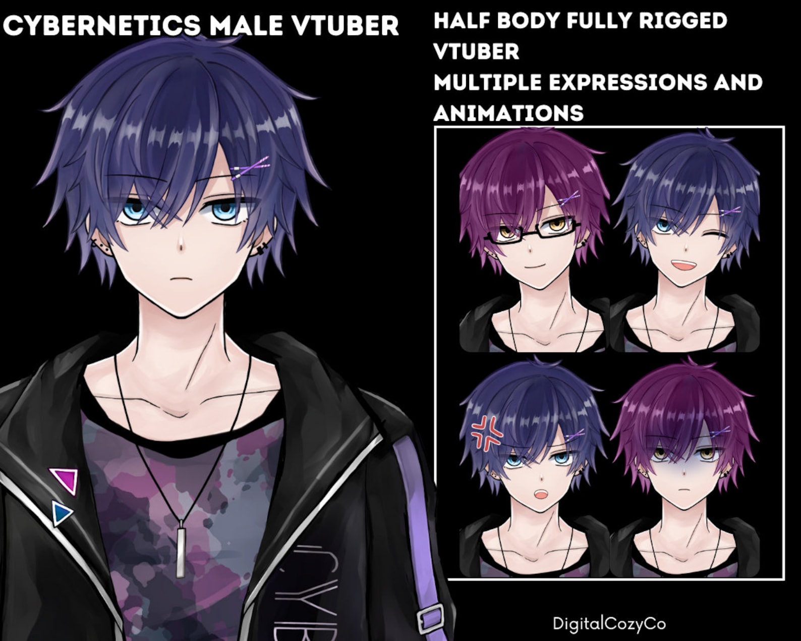 Cybernetics Vtuber Model ORIGINAL DATA + PSD | 8 Expressions, Hair ...